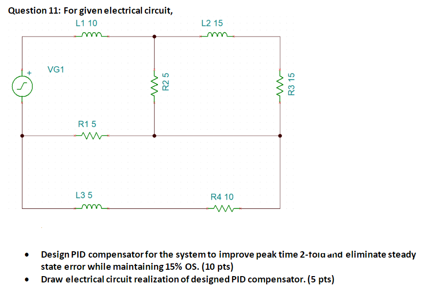 For given electrical circuit, design PID compensator | Chegg.com