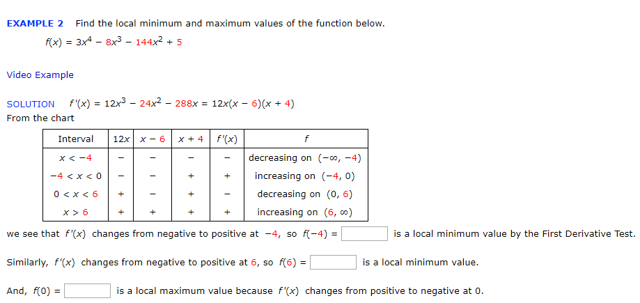 Solved EXAMPLE 2 Find the local minimum and maximum values | Chegg.com