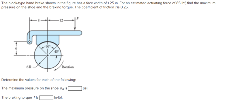 Solved The block-type hand brake shown in the figure has a | Chegg.com