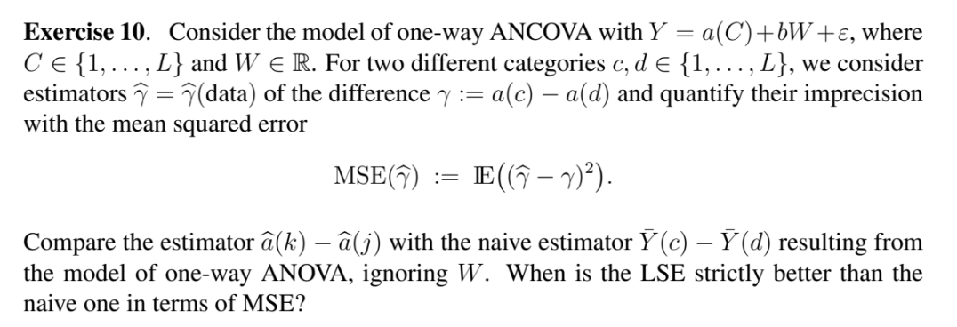 Exercise 10. Consider the model of one-way ANCOVA | Chegg.com
