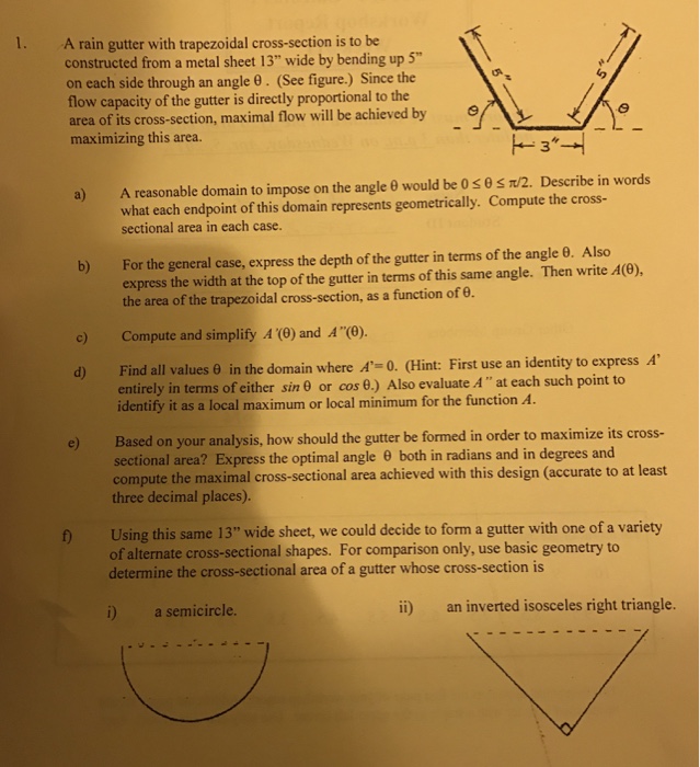 Solved A rain gutter with trapezoidal cross-section is to be | Chegg.com