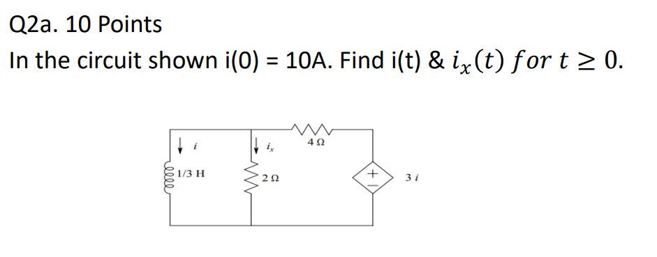 Solved Q2a. 10 Points In the circuit shown i(0)=10 A. Find | Chegg.com