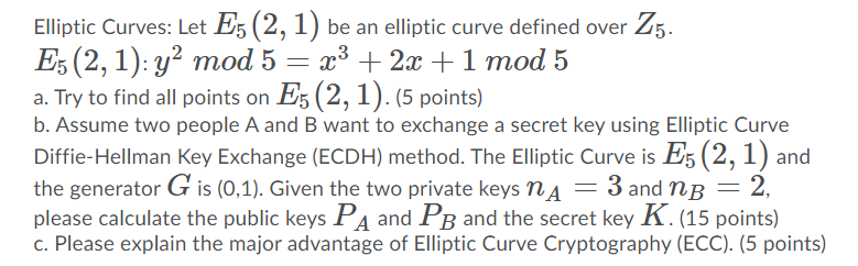 Solved = Elliptic Curves: Let E5 (2, 1) be an elliptic curve | Chegg.com