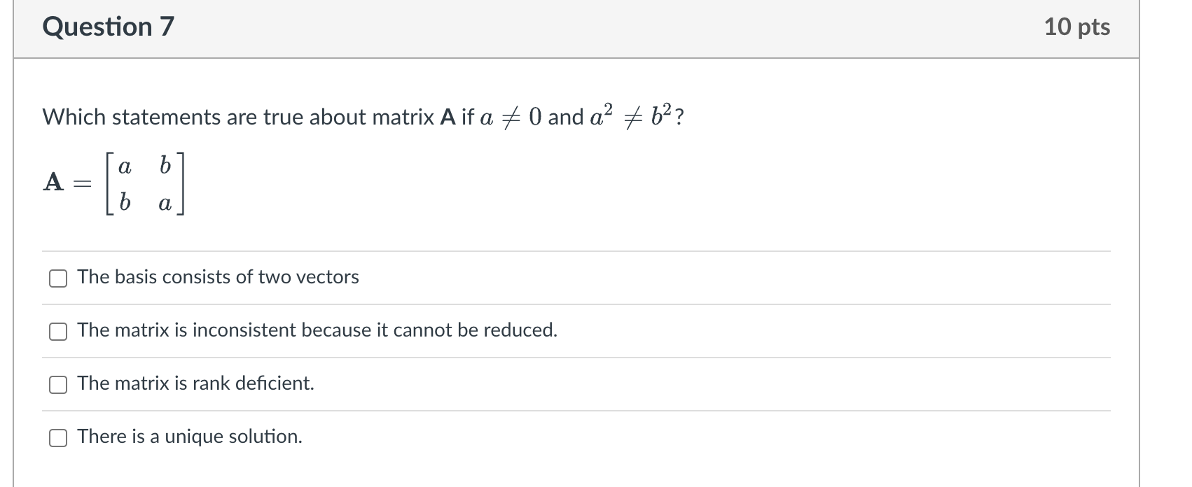 Solved Which statements are true about matrix A if a =0 and | Chegg.com