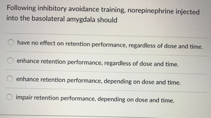 Solved Following inhibitory avoidance training, | Chegg.com