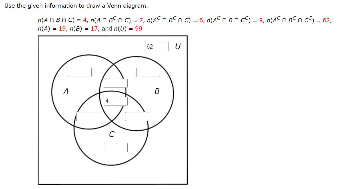 Solved Use the given information to draw a Venn diagram. | Chegg.com