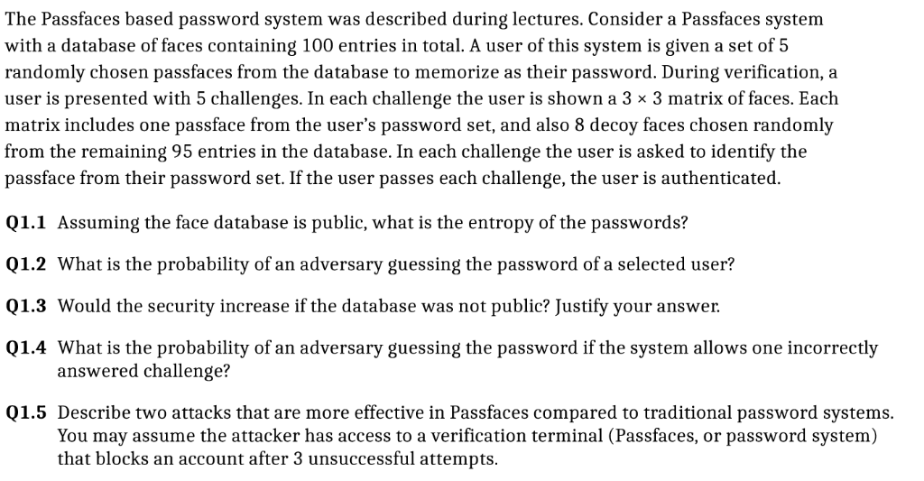 Solved The Passfaces based password system was described | Chegg.com