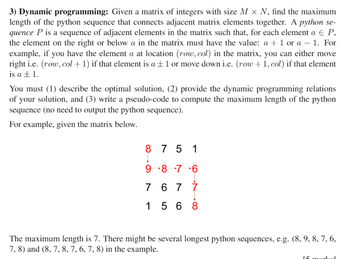 Solved 3) Dynamic programming: Given a matrix of integers | Chegg.com