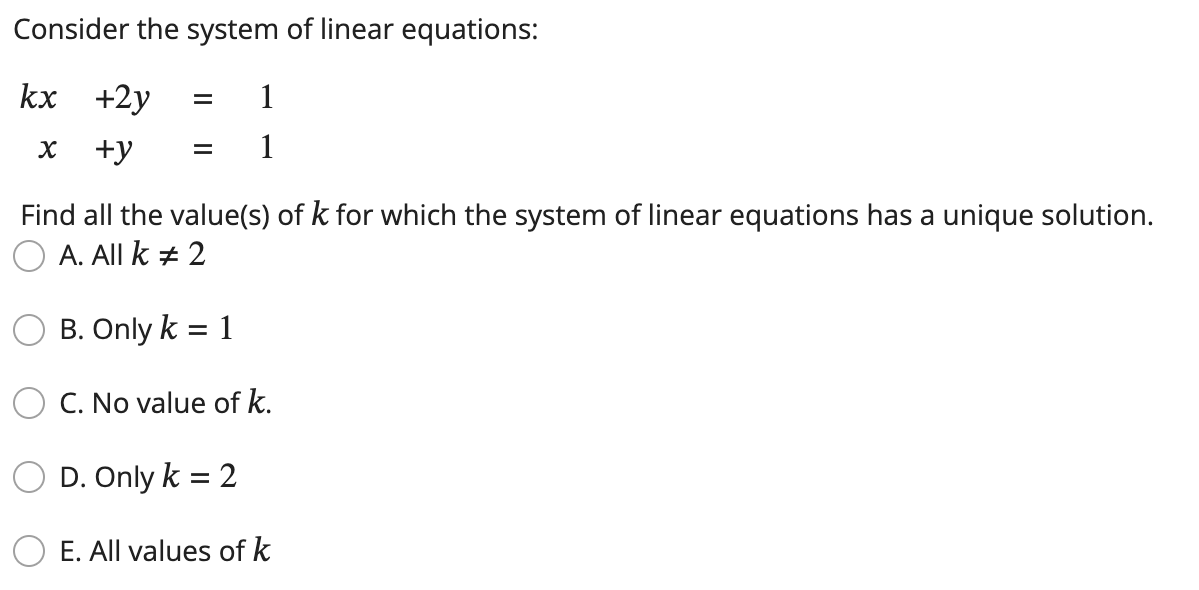 Solved Consider the system of linear equations: | Chegg.com