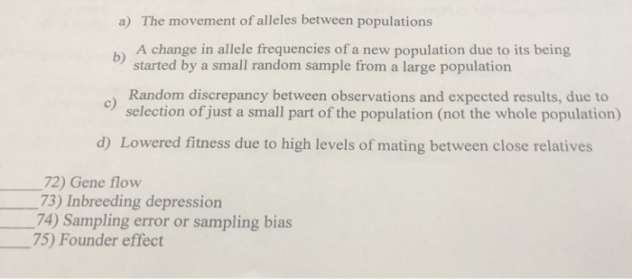 Solved a) The movement of alleles between populations h A | Chegg.com