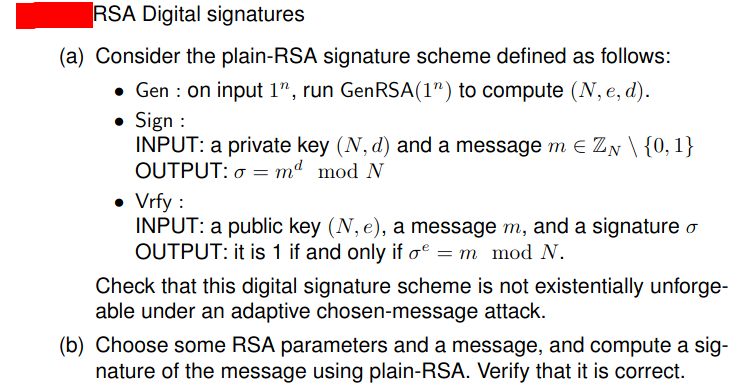 Solved RSA Digital signatures (a) Consider the plain-RSA | Chegg.com