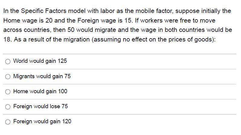 Solved In the Specific Factors model with labor as the | Chegg.com