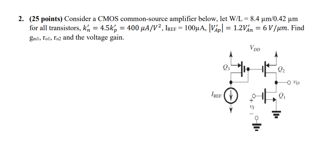 Solved 2. (25 points) Consider a CMOS common-source | Chegg.com