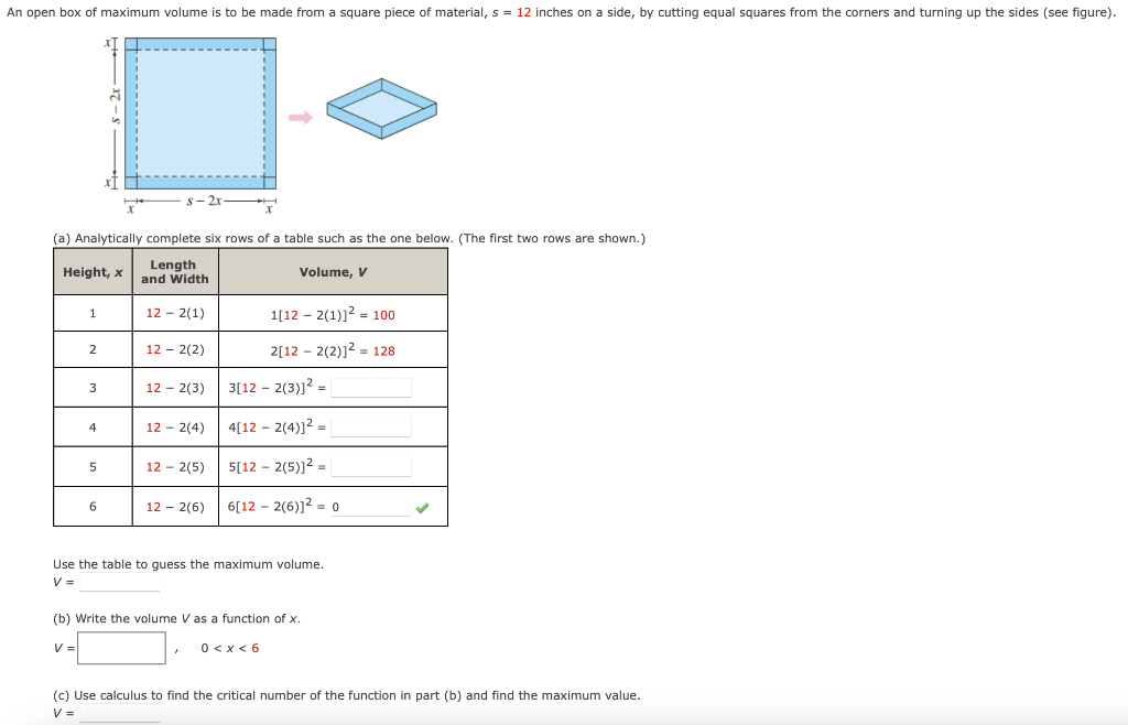 Solved An open box of maximum volume is to be made from a | Chegg.com
