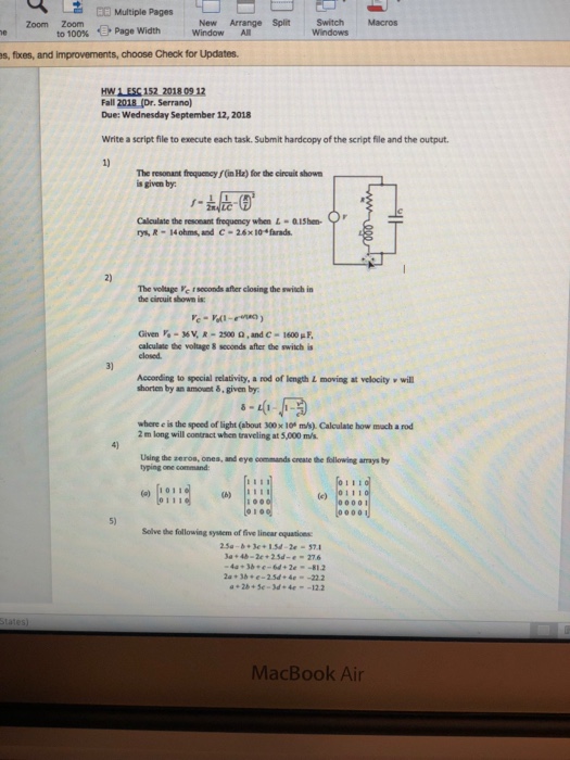 Solved This Is For Our Esc 152 Programming With Matlab Class 4150