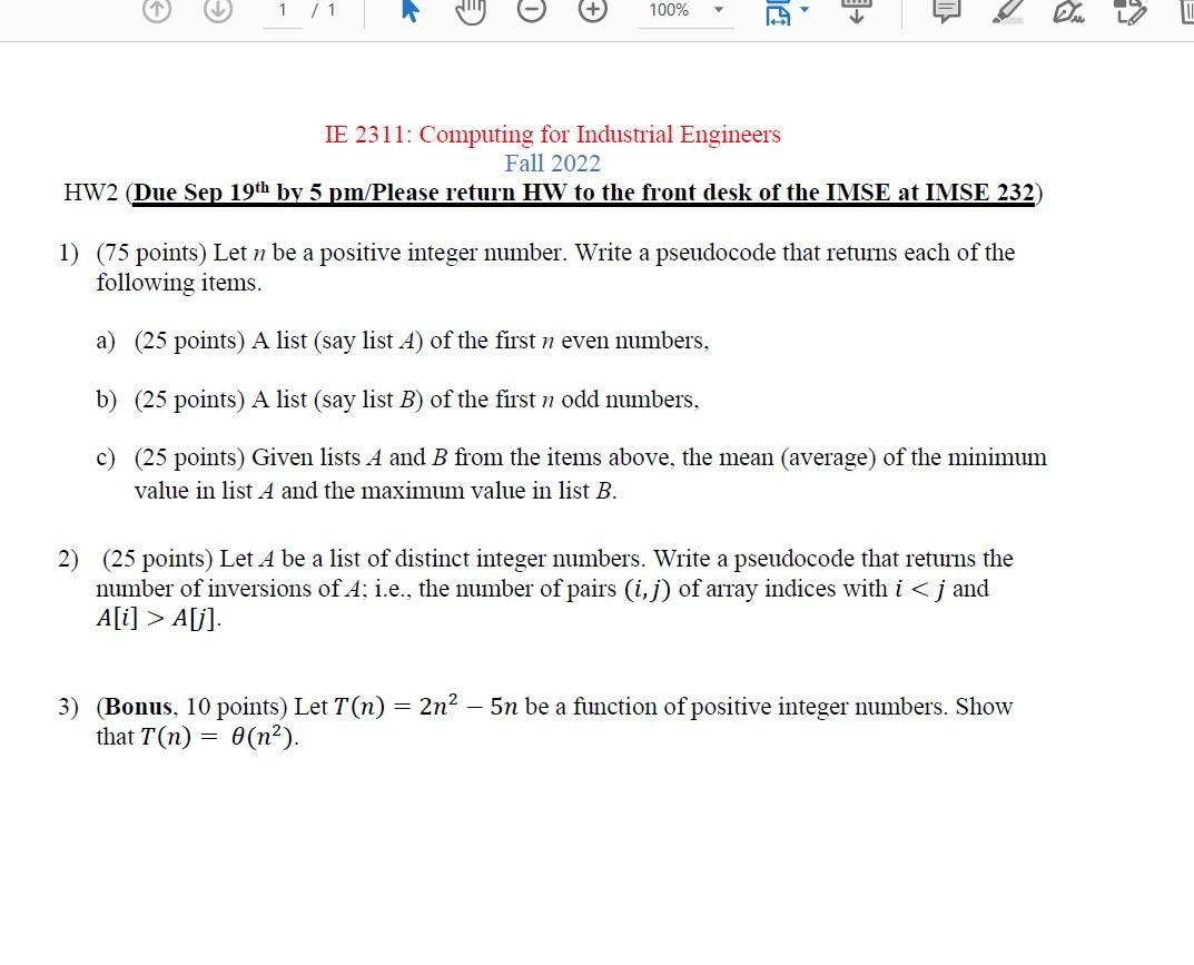 Solved 1) (75 points) Let n be a positive integer number. | Chegg.com