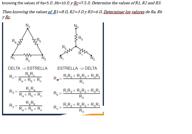 Solved knowing the values of Ra=5Ω,Rb=10Ω y Rc=7.5Ω | Chegg.com