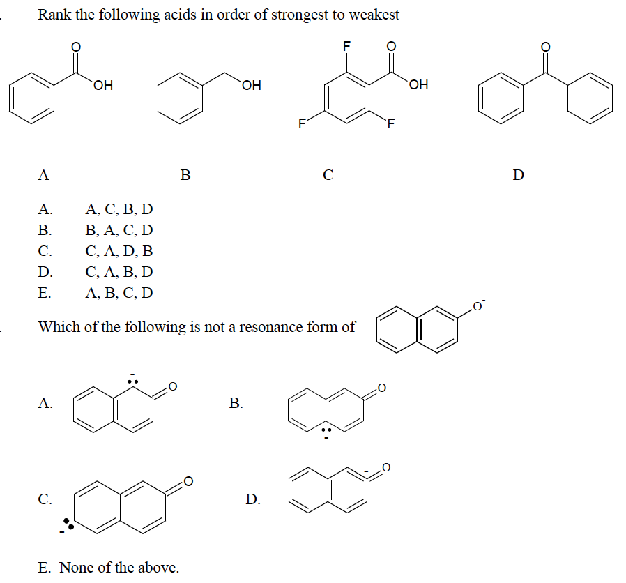 Solved Rank the following acids in order of strongest to | Chegg.com