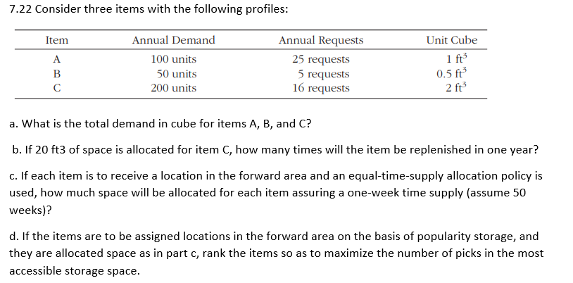 Solved 7.22 Consider three items with the following | Chegg.com