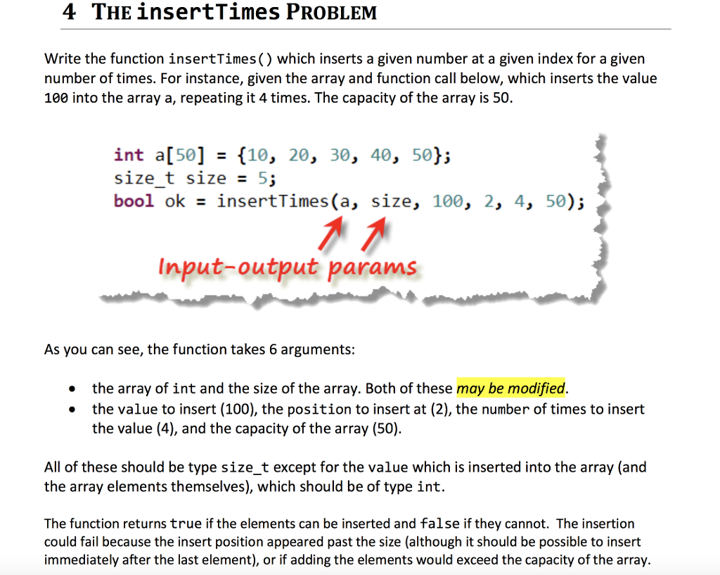 Solved 4 The Inserttimes Problem Write The Function 