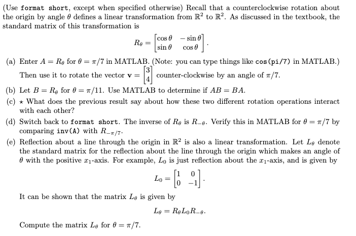 Solved (Use format short, except when specified otherwise) | Chegg.com