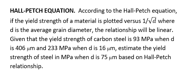 Solved HALL-PETCH EQUATION. According to the Hall-Petch | Chegg.com
