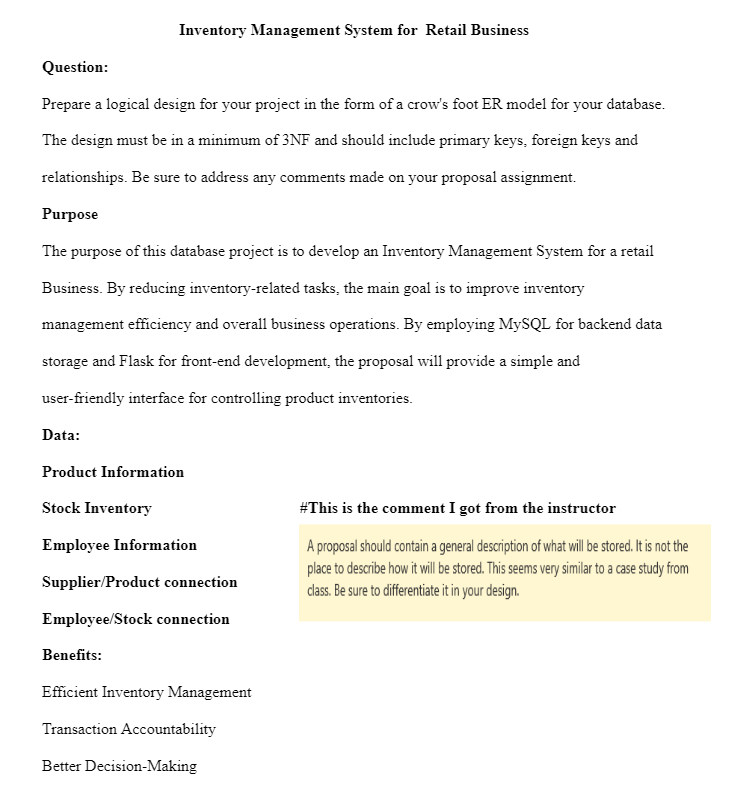 Solved Inventory Management System for Retail | Chegg.com