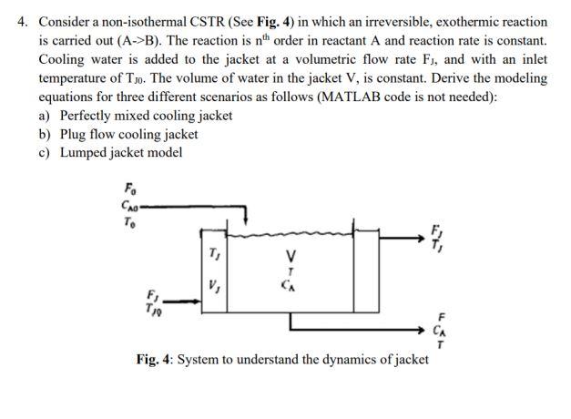 Solved 4. Consider a non-isothermal CSTR (See Fig. 4) in | Chegg.com