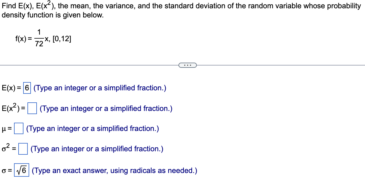 Solved Find E(x),E(x2), ﻿the mean, the variance, and the | Chegg.com