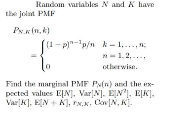Solved Random variables N and K have the joint PMF | Chegg.com