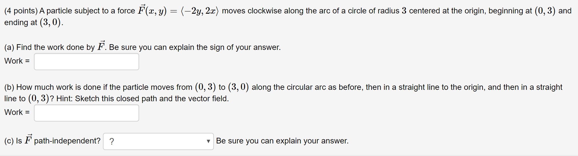 Solved (4 points) A particle subject to a force F(x, y) = | Chegg.com