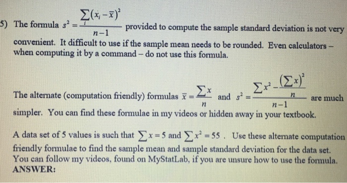 Solved 5) Th e formula s- -provided to compute the sample | Chegg.com