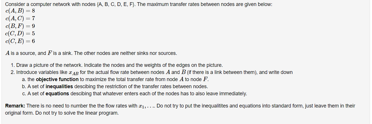 Solved Consider a computer network with nodes {A,B,C,D,E,F}. | Chegg.com