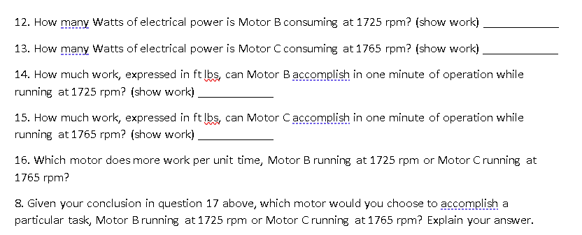 Solved 1 MOTORA 2 3 4 5 6 7 8 9 RPM TORQUE AMPS (1) VOLTS | Chegg.com