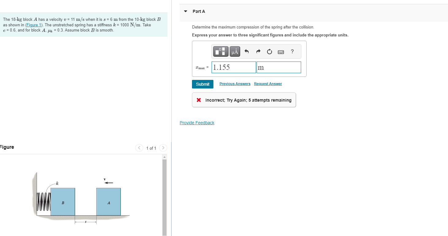 Solved The 18-kg block A has a velocity v=11 m/s when it is | Chegg.com