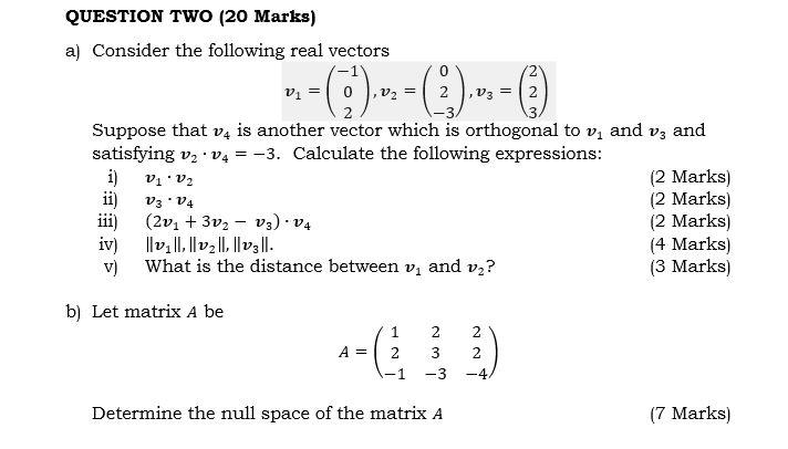 Solved a) Consider the following real vectors | Chegg.com