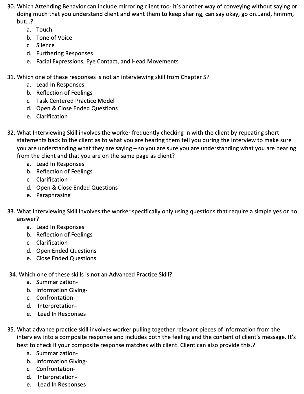 30. Which Attending Behavior can include mirroring | Chegg.com