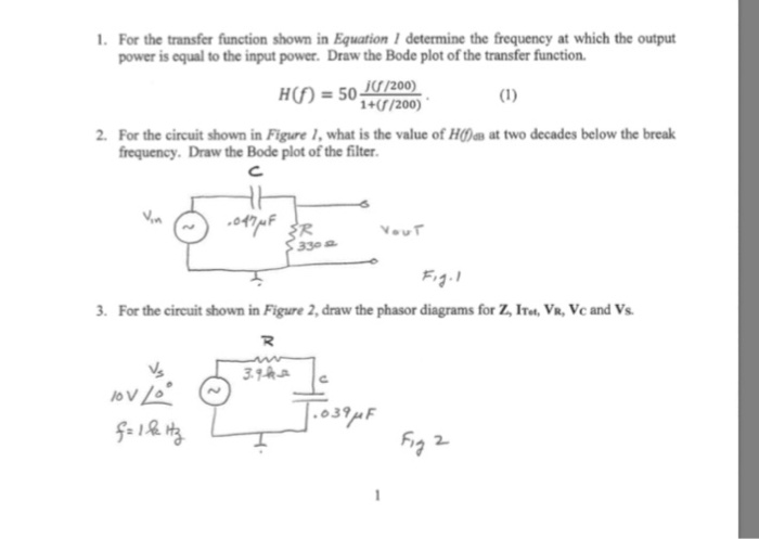 Solved 1. For the transfer function shown in Equation 1 | Chegg.com
