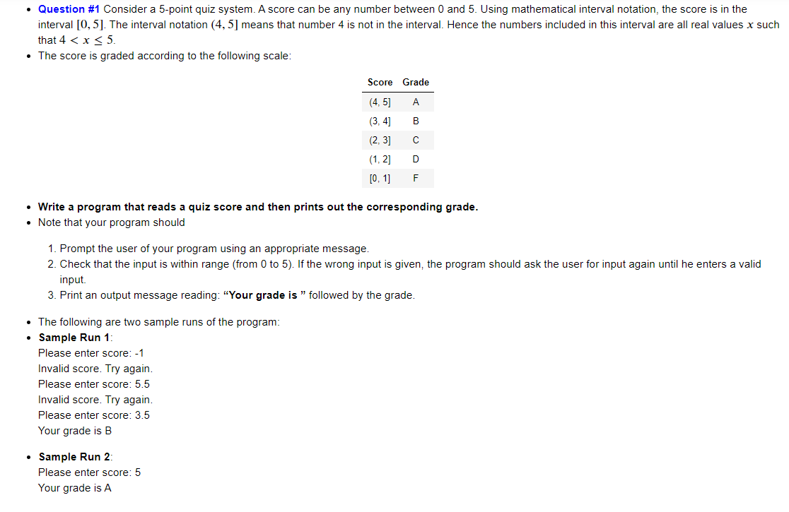 Solved Question #1 Consider a 5-point quiz system. A score | Chegg.com
