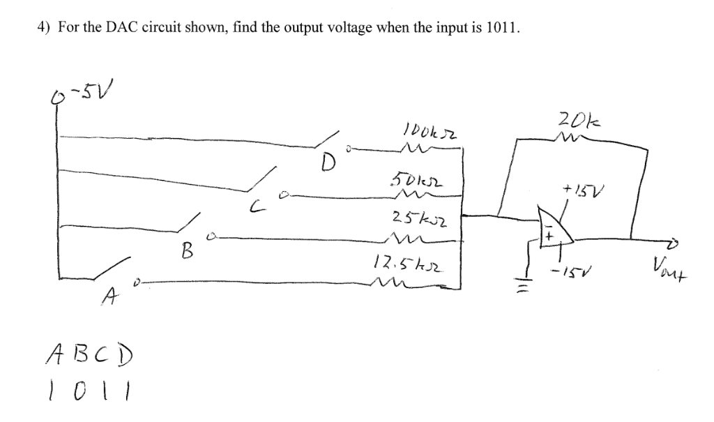 Solved 4) For the DAC circuit shown, find the output voltage | Chegg.com