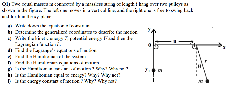 Solved Two equal masses m connected by a massless string of | Chegg.com