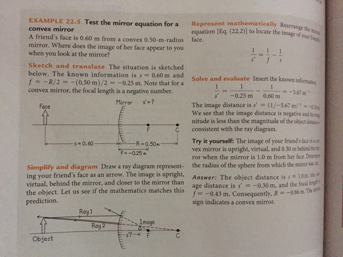 Solved EXAMPLE 22.5 Test the mirror equation for a convex | Chegg.com