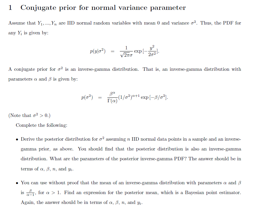 Solved 1 Conjugate prior for normal variance parameter | Chegg.com