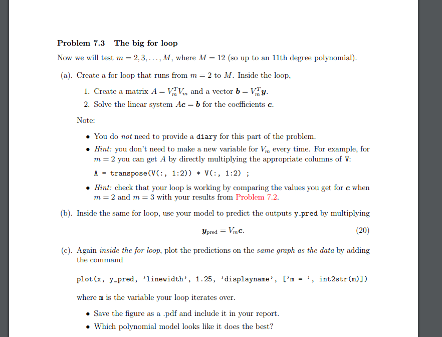 How to do 7.3 (parts a, b, and c) in MATLAB? I am | Chegg.com