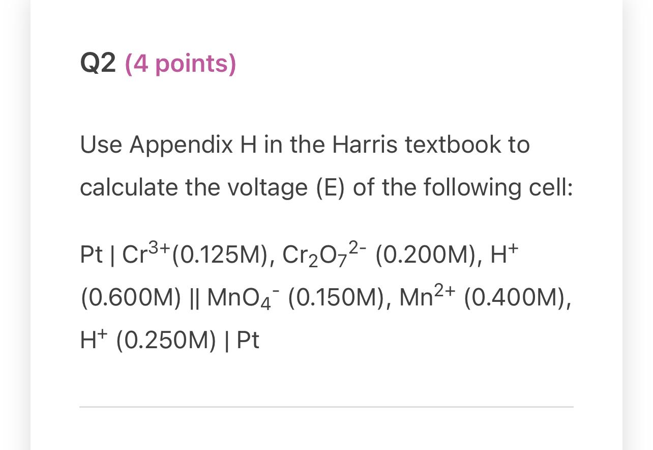 Use Appendix H in the Harris textbook to calculate | Chegg.com