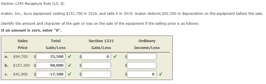 Solved Section 1245 Recapture Rule (LO. 8) Avalon, Inc., | Chegg.com