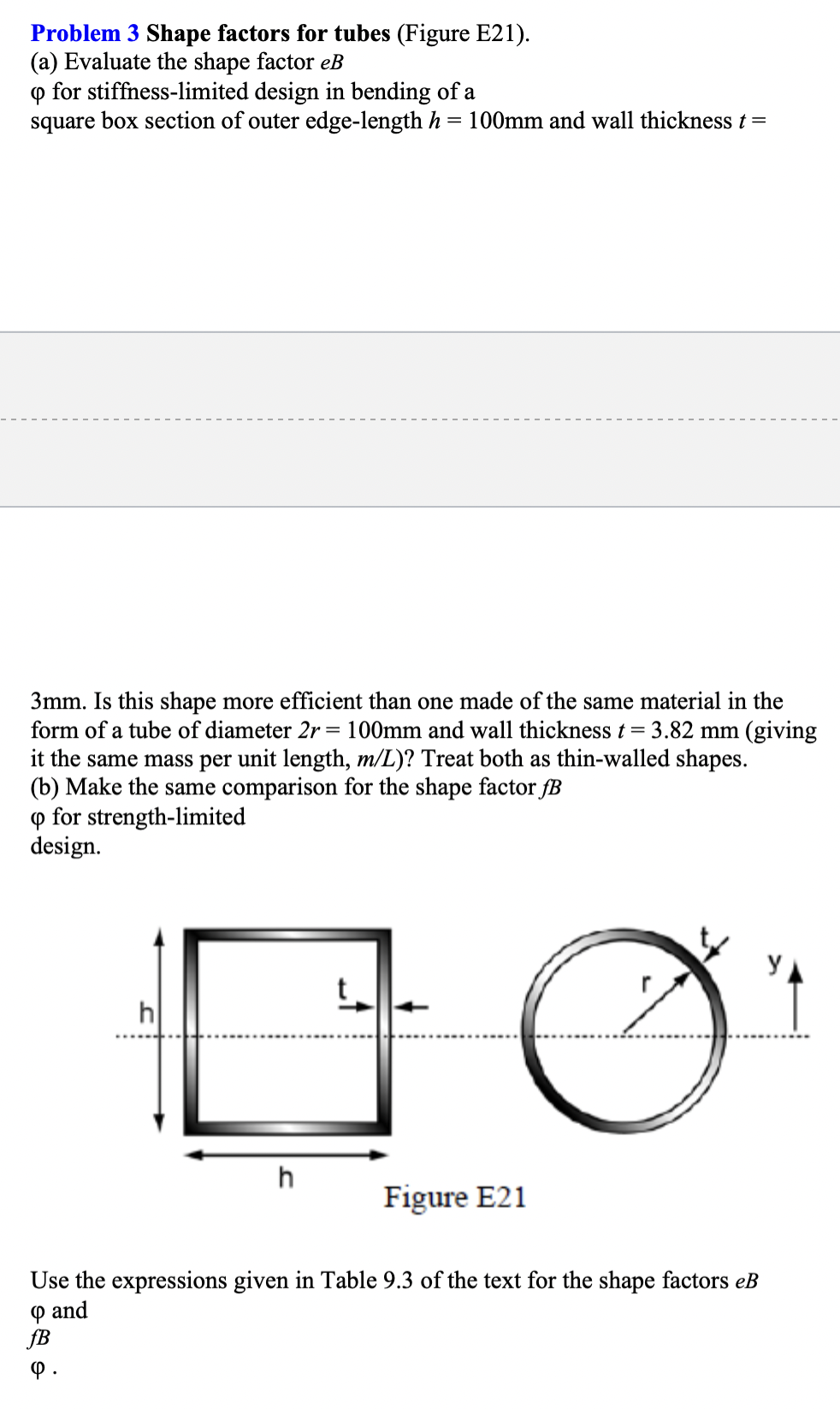 Solved Problem 3 Shape factors for tubes (Figure E21). (a) | Chegg.com