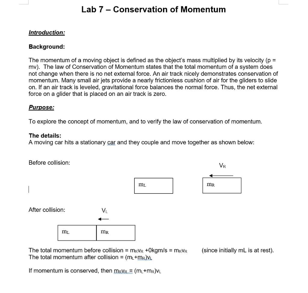 Solved Lab 7 - Conservation of Momentum Introduction: | Chegg.com
