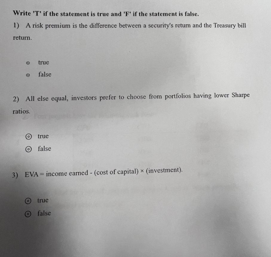 Solved Write 'T' if the statement is true and 'F' if the | Chegg.com