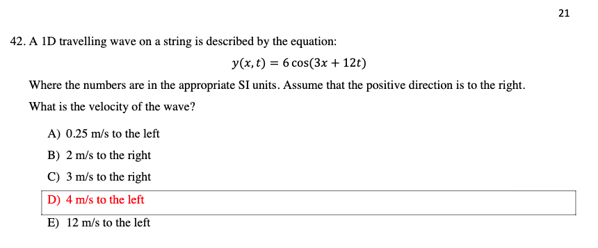 Solved 21 42. A 1D travelling wave on a string is described | Chegg.com